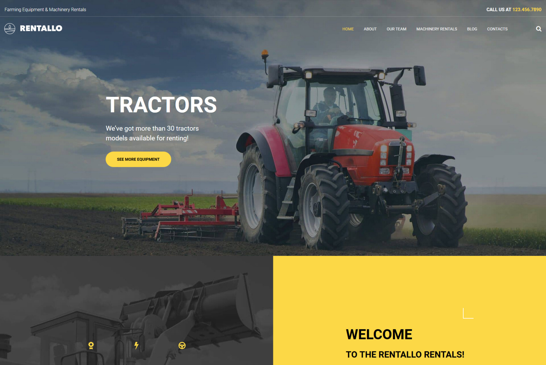 Farm Equipment Website Design for Machinery Rentals - MotoCMS