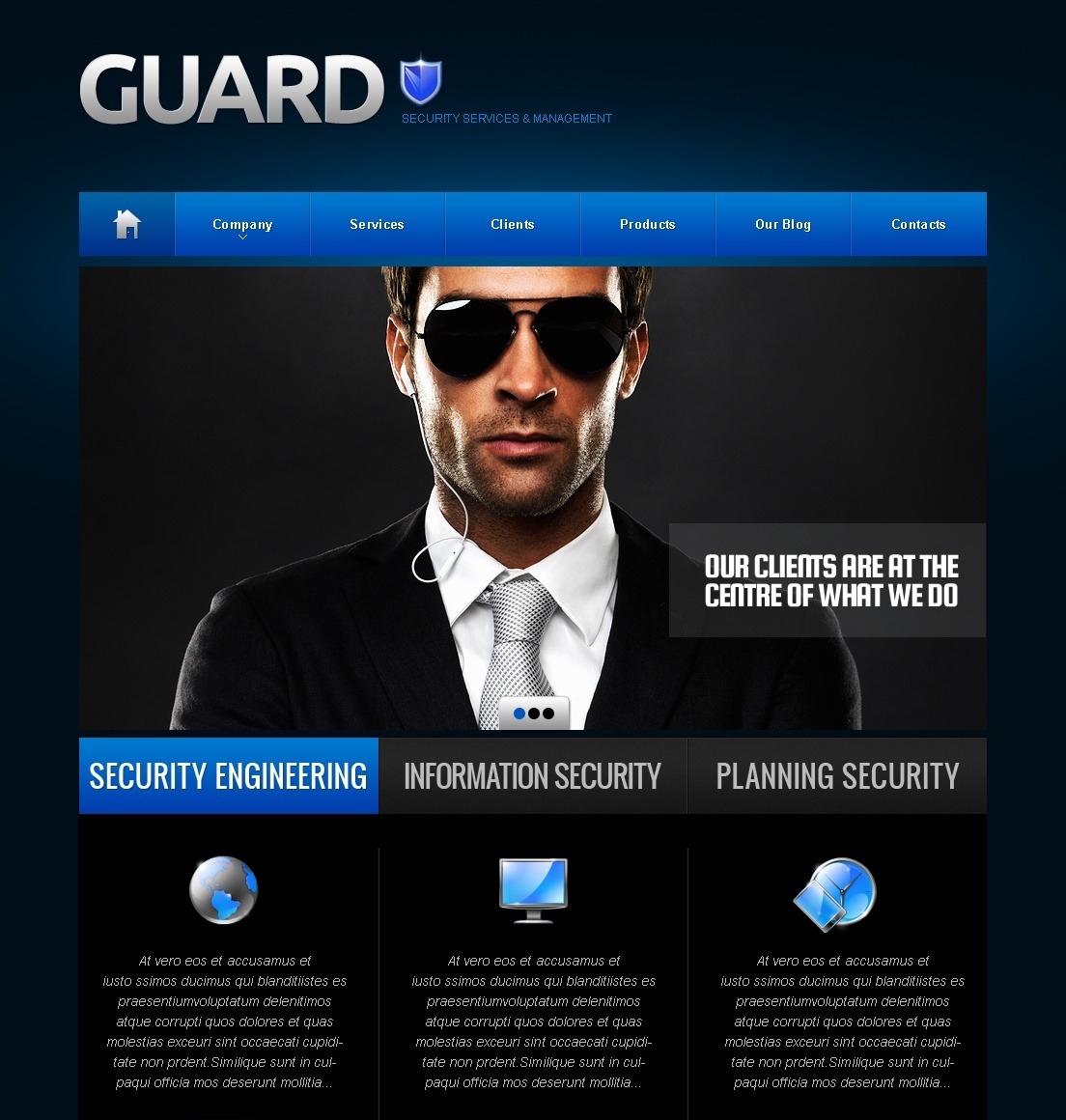 Personal Security Services Website Template with Dark Blue Background ...