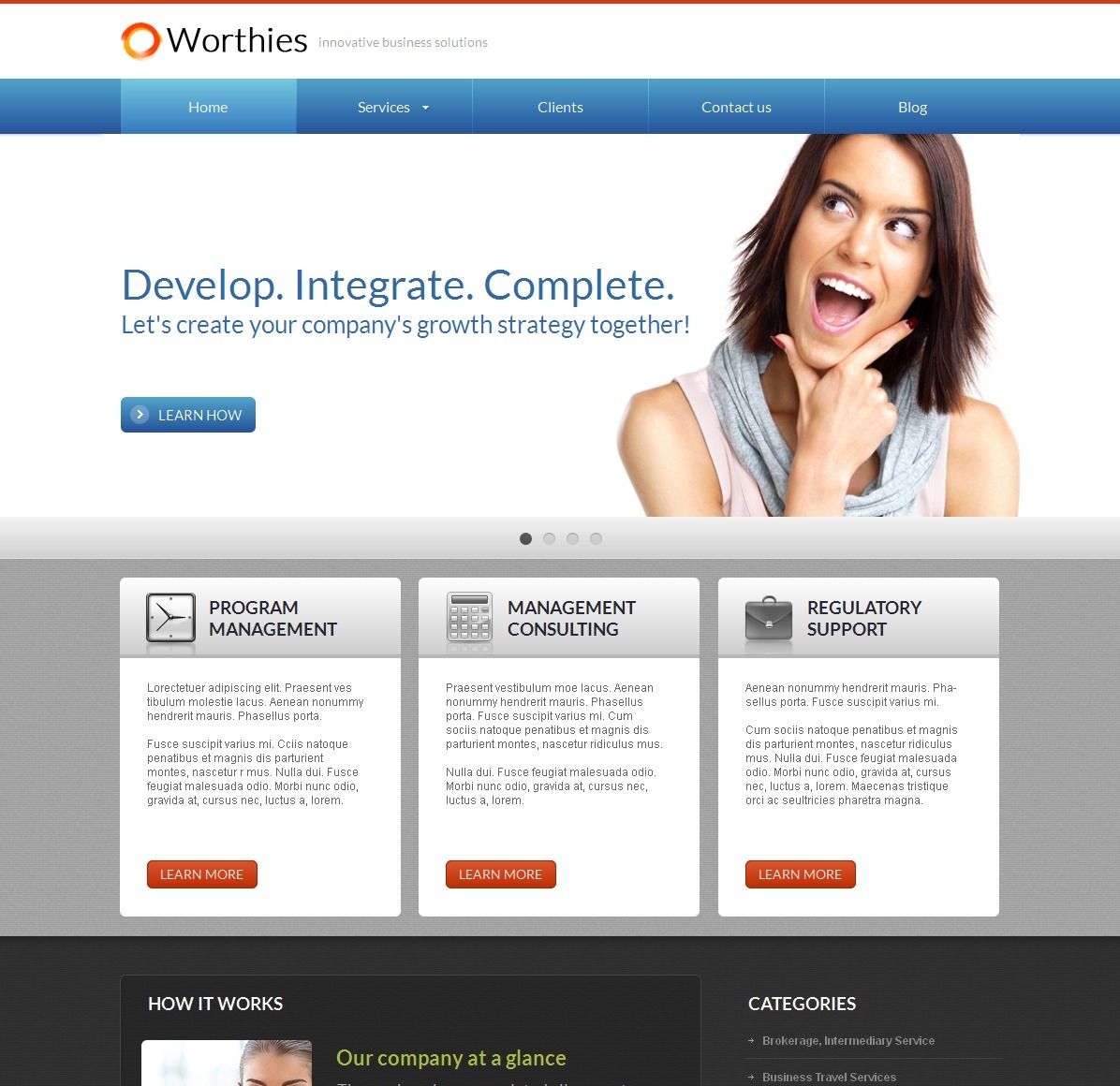 Dark Business Template with a Blue Drop-Down Menu Bar - MotoCMS