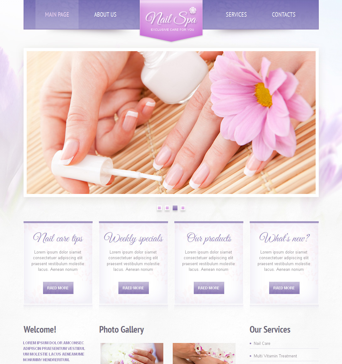 Nail Spa Website Template Designed in Light Violet Tones - MotoCMS