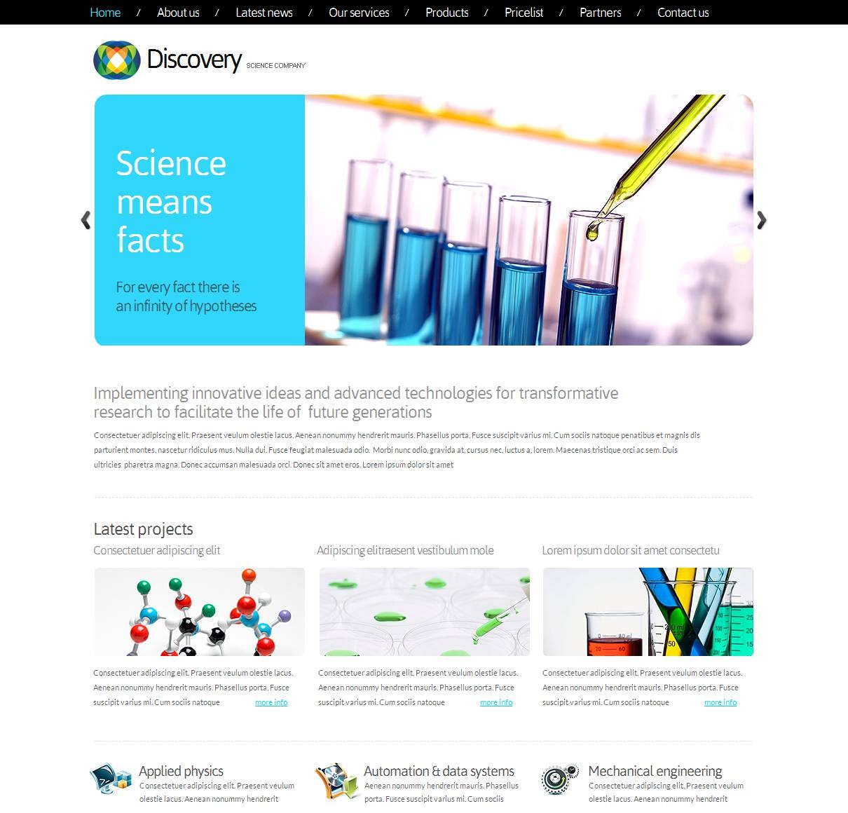 Science Company Website Template with jQuery Slider - MotoCMS