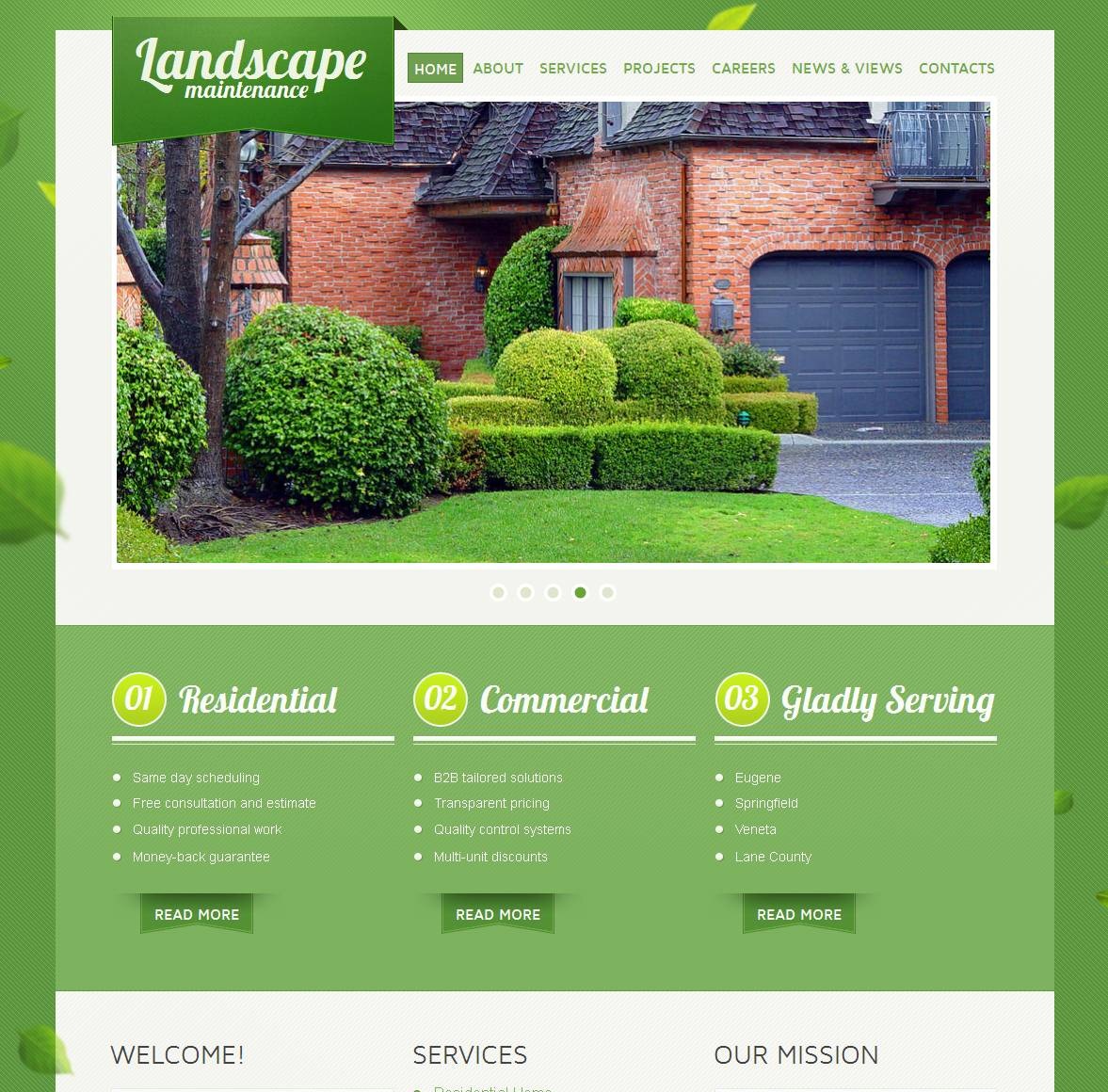 Landscape Design Website Template with Green Background - MotoCMS