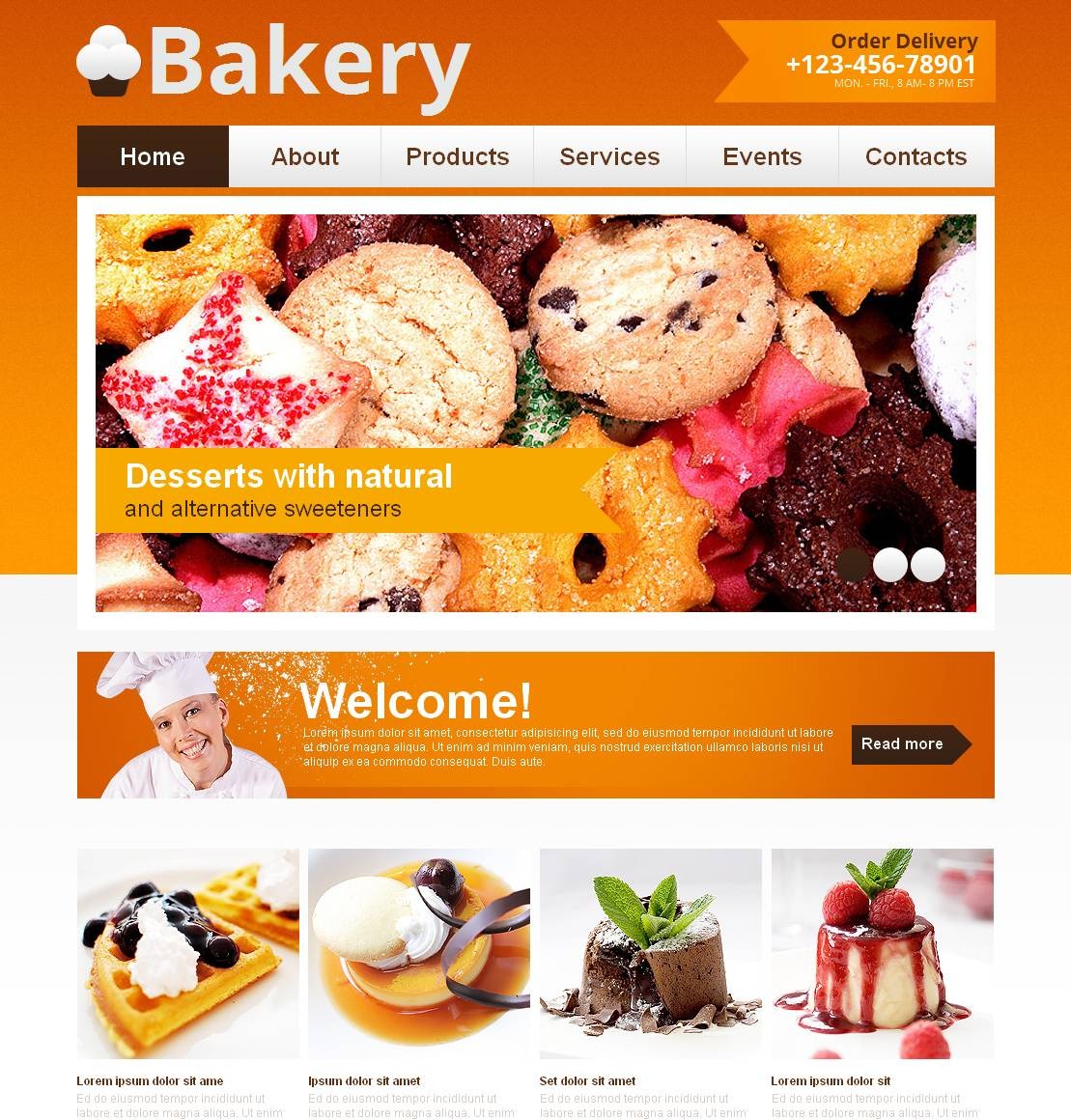 Bakery Website Template with Orange Header - MotoCMS