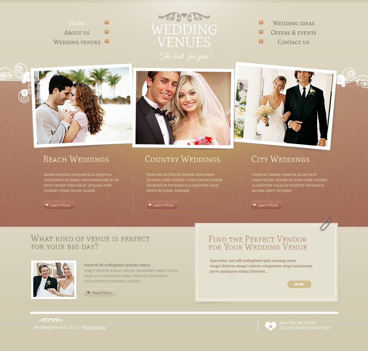 Wedding Venues Website Template with a Menu Dropped in 2 Columns - MotoCMS