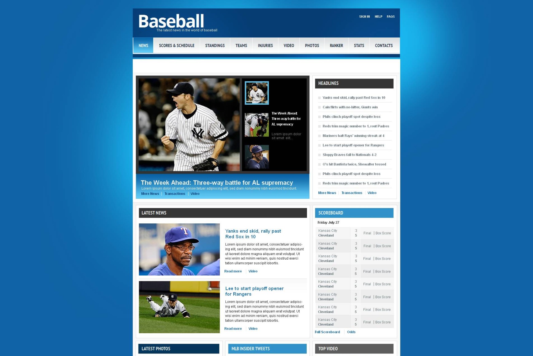 Baseball Website Template with Scores and Schedule Table - MotoCMS