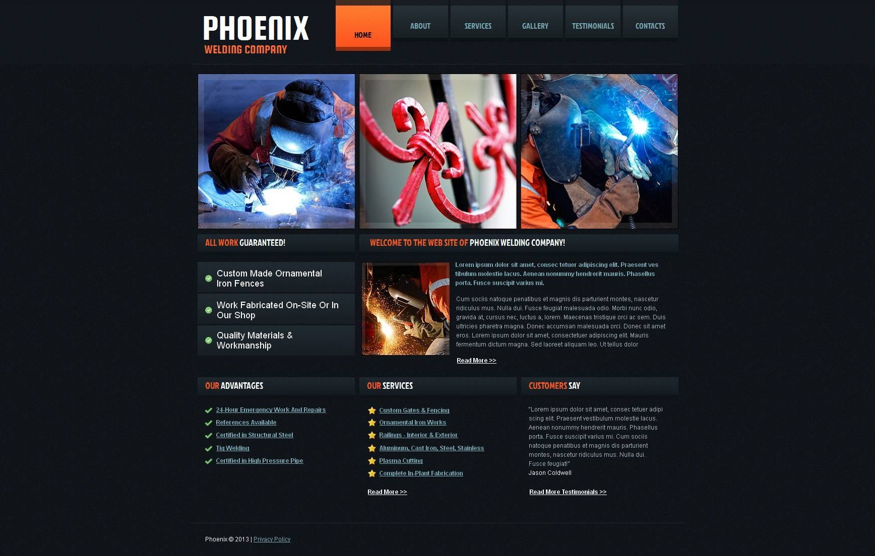 Welding Plant Website Template with Dark Background - MotoCMS