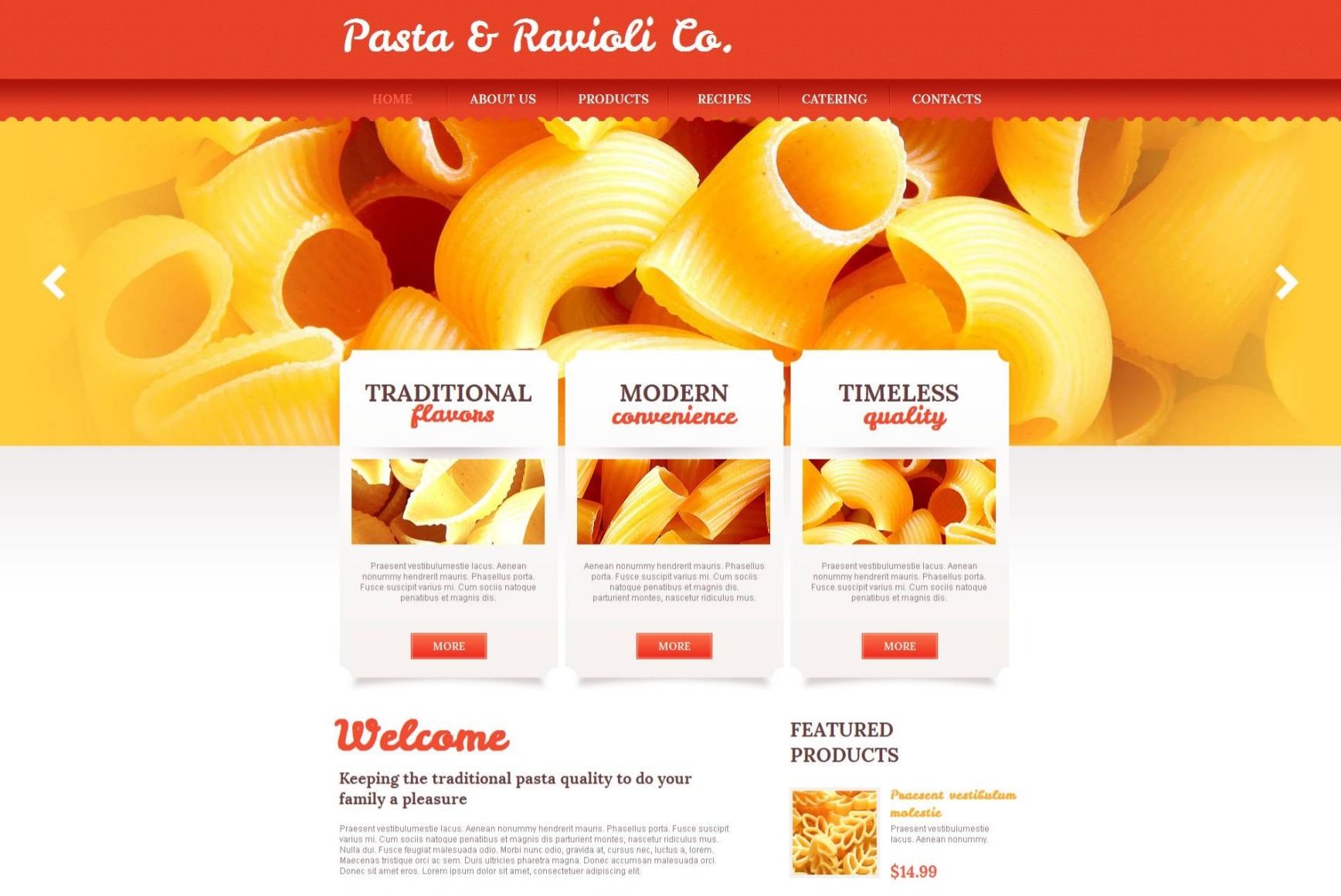 Pasta Website Template in Orange Colors - MotoCMS