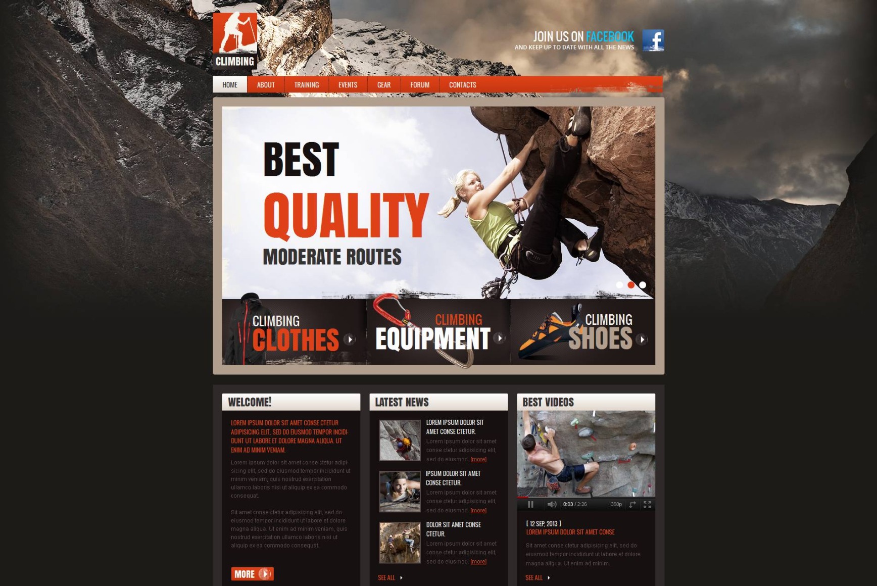 Climbing Website Template with Photo Background - MotoCMS