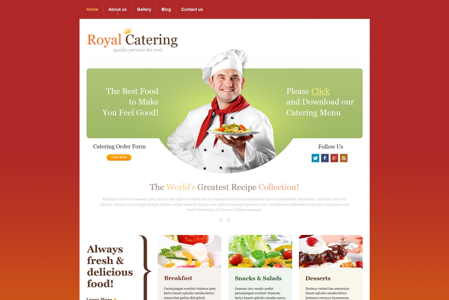 Catering Services Website Template with Red Background - MotoCMS