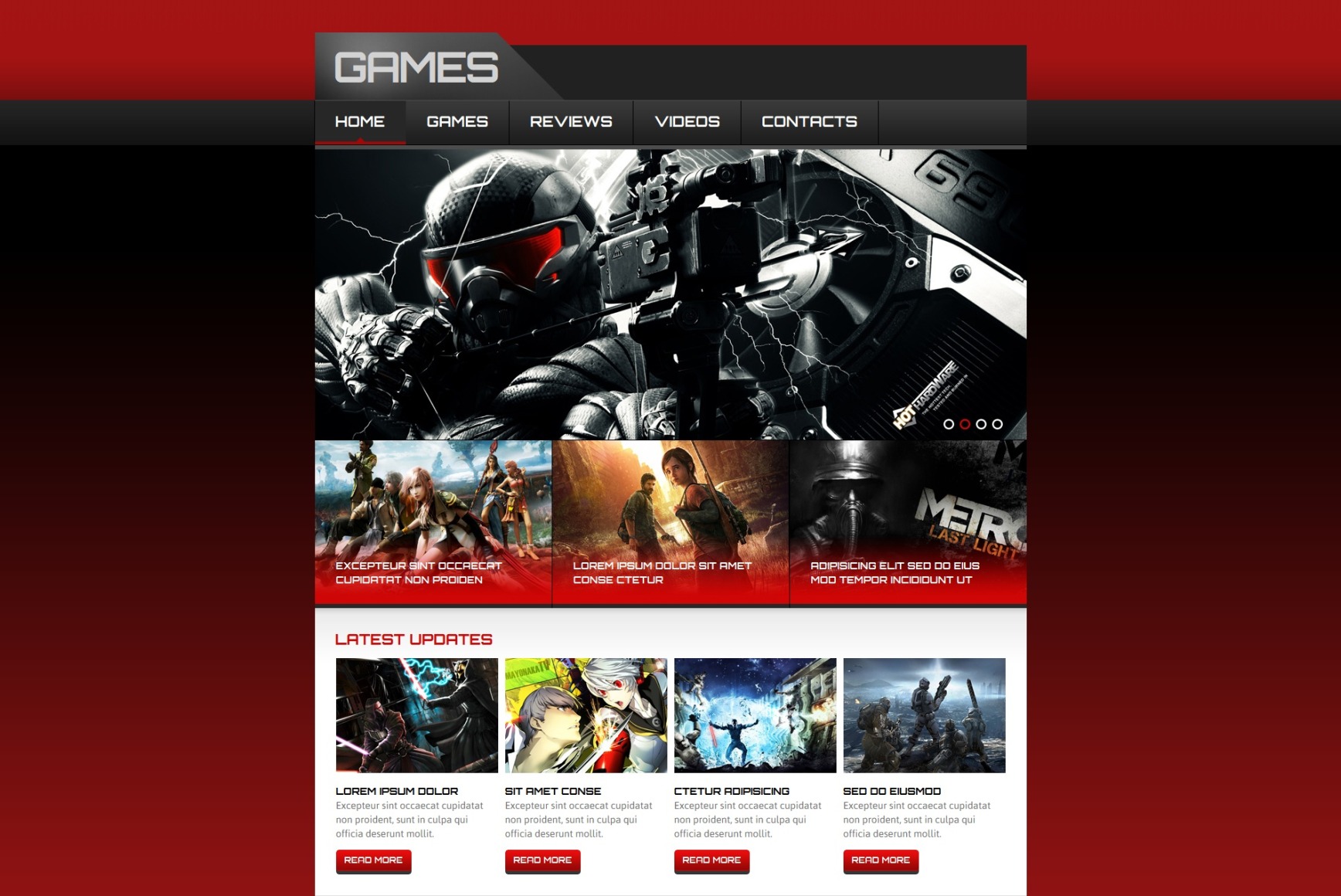 Video Game Website Template with Black-and-Red Background - MotoCMS