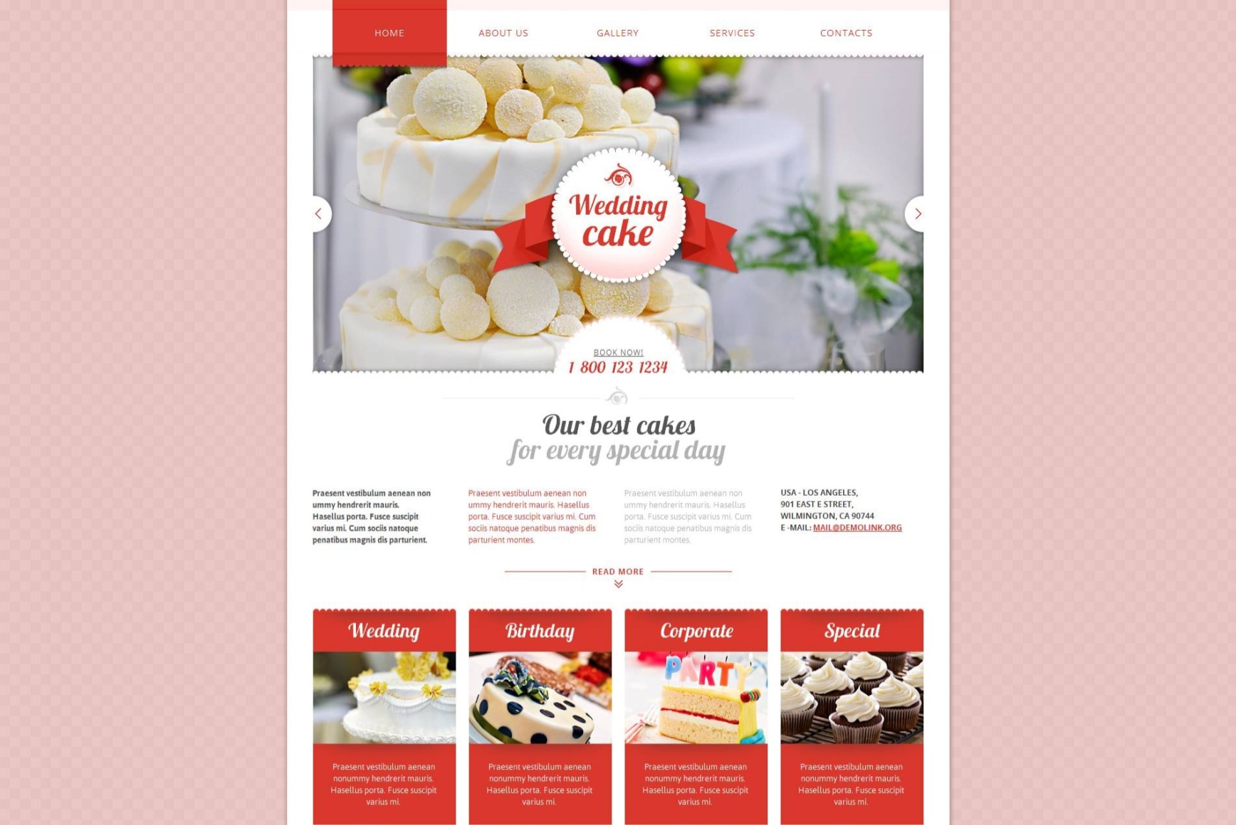 Wedding Cakes Website Template with Pink Background - MotoCMS