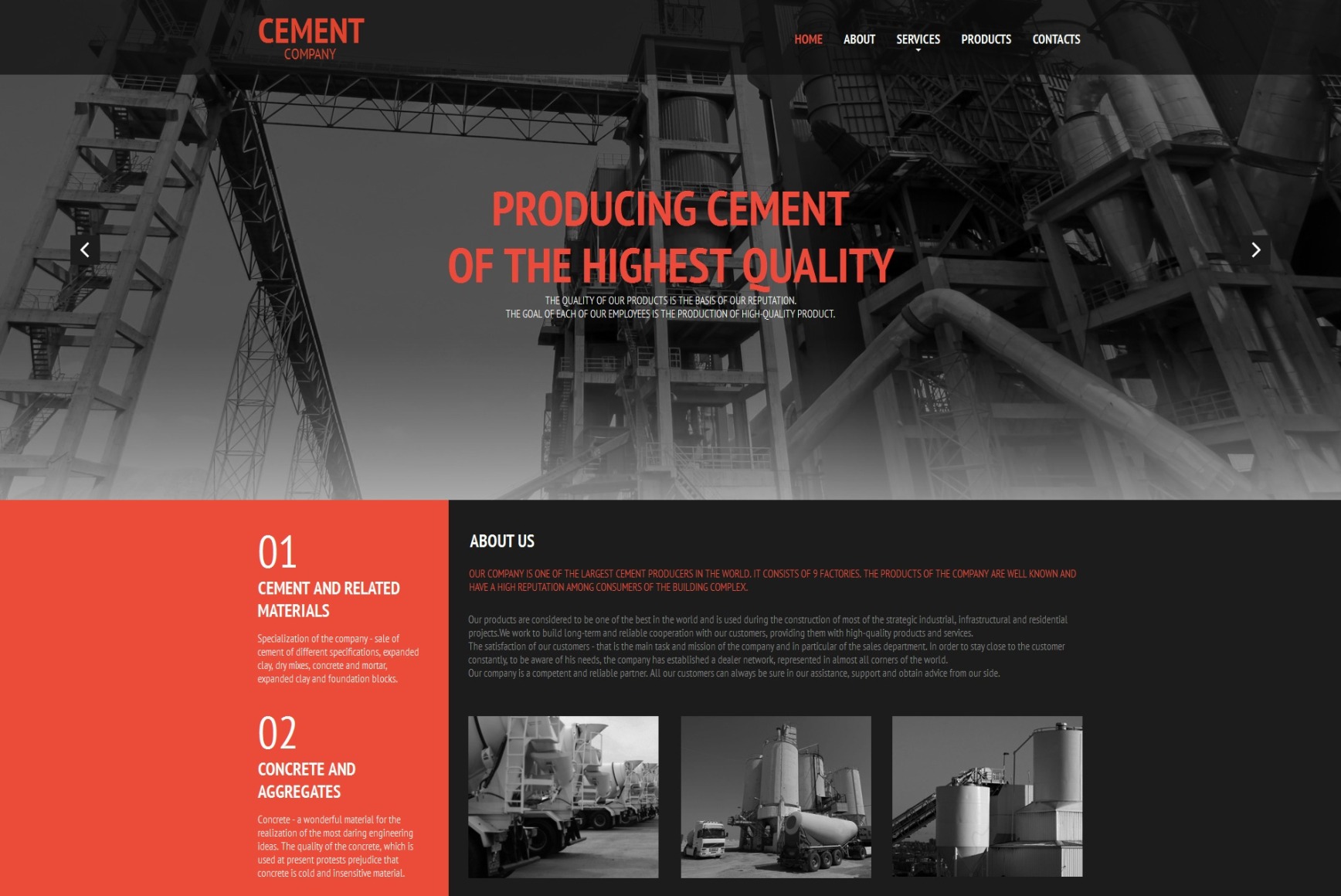 Industrial Website Design with Transparent Menu - MotoCMS
