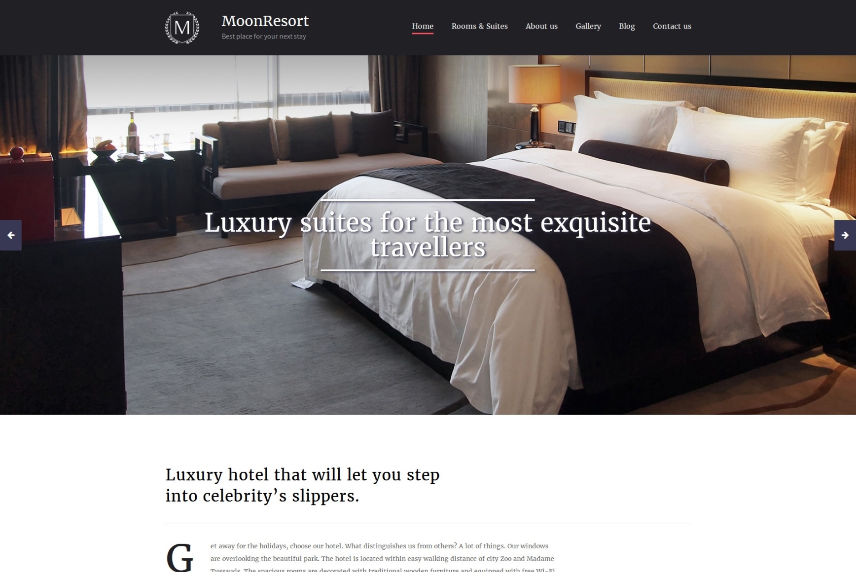 Luxury Hotel Website Template for Suite Hotel & Resort - MotoCMS