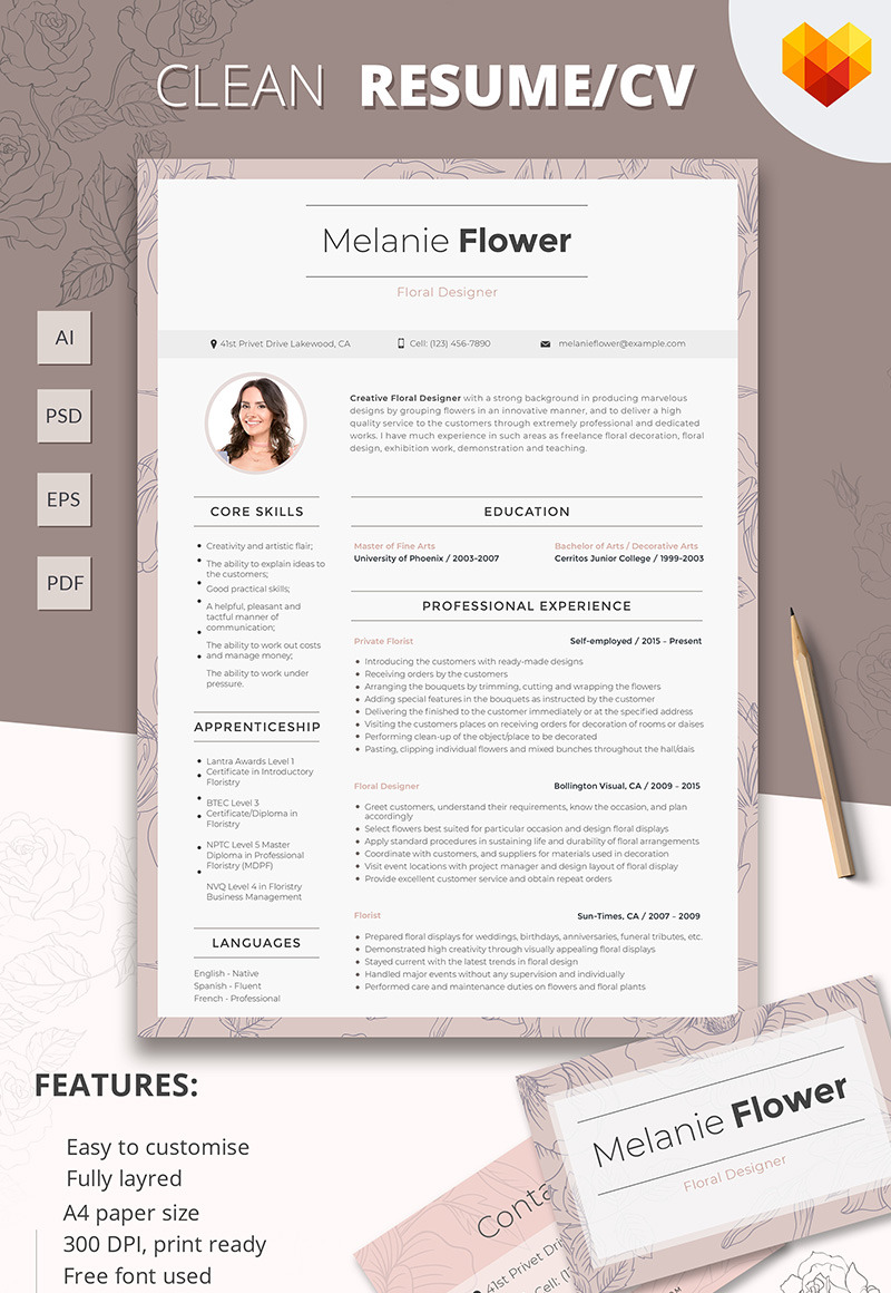 Floral Designer Resume Template - MotoCMS