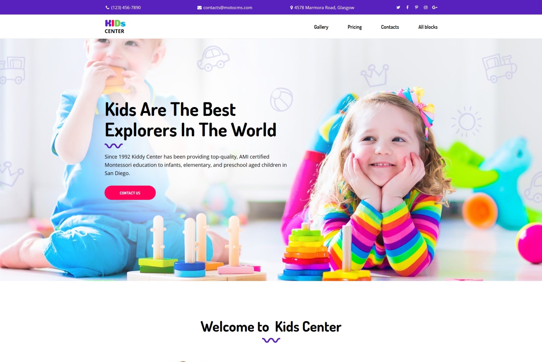 Kids Landing Page Template for Kids Center - MotoCMS