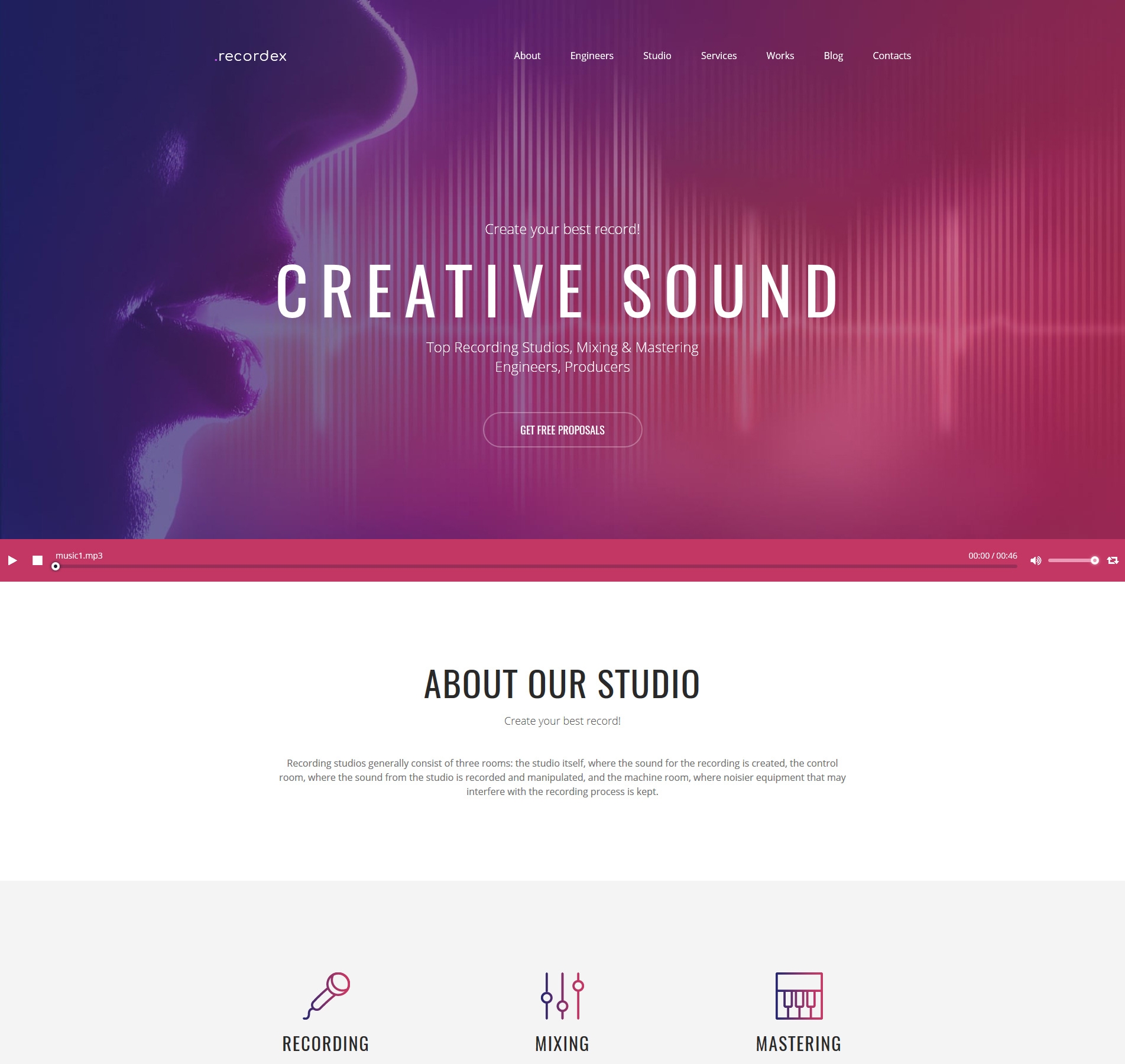 Recording Studio Website Design - Recordex | TemplateMonster