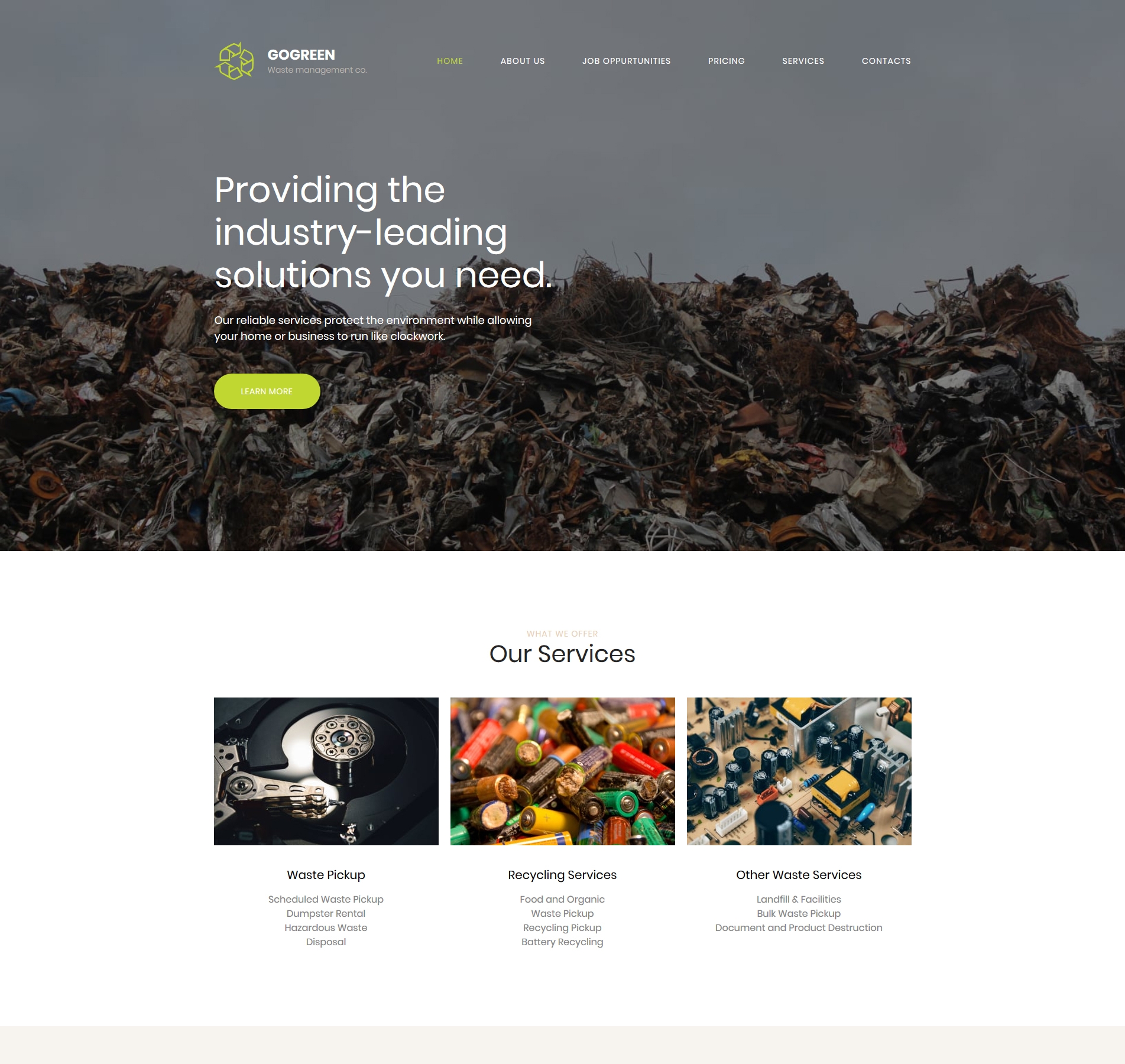 Garbage Disposal Website Design - Gogreen | TemplateMonster