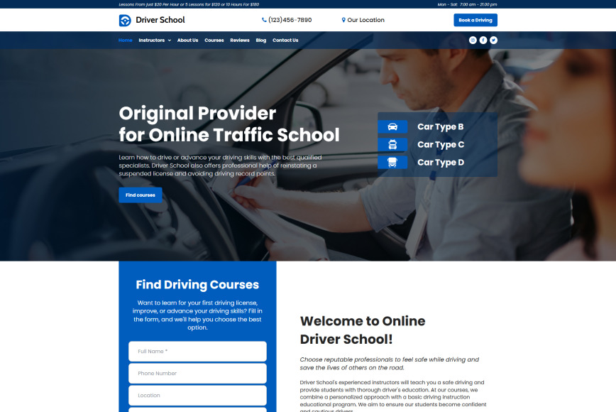 Driving Instructor Website Design for Driving School - MotoCMS