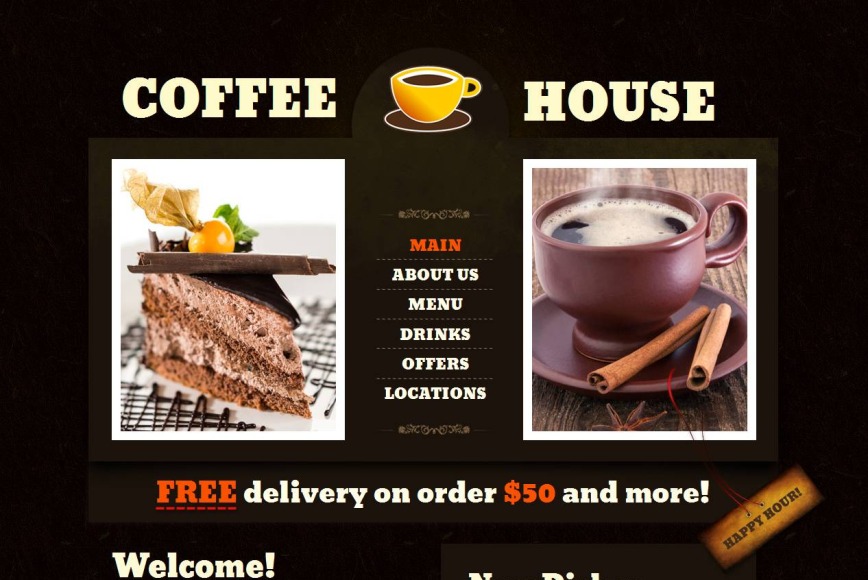Coffee House Website Template with Original Navigation Menu Design ...