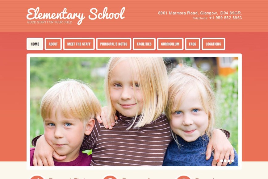 Elementary School Web Template Done in Peach Colors - MotoCMS