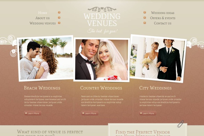 Wedding Venues Website Template with a Menu Dropped in 2 Columns - MotoCMS