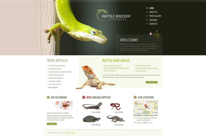 Reptile Website Template with a Photographic Header - MotoCMS