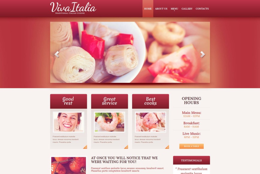 Italian Cuisine Website Template with jQuery Slider - MotoCMS