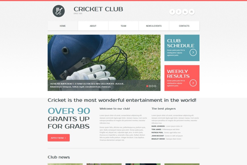 Cricket Website Template for League, Team, and Club - MotoCMS