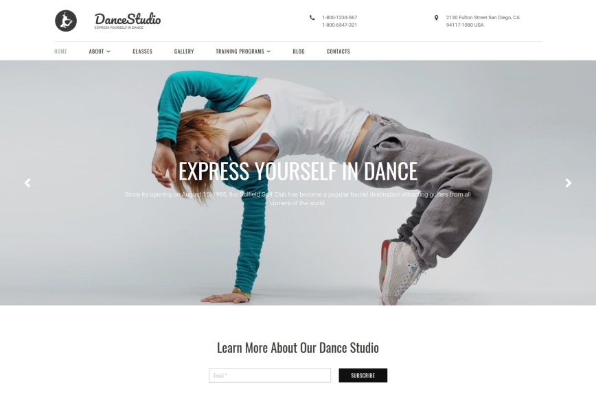 Dance Studio Website Design for Dancing Courses - MotoCMS