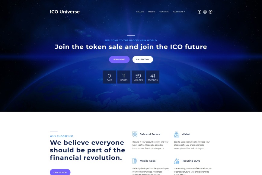 ICO Landing Page Template for Cryptocurrency Company - MotoCMS