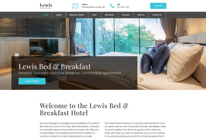 Bed And Breakfast Website Template For Hostels MotoCMS