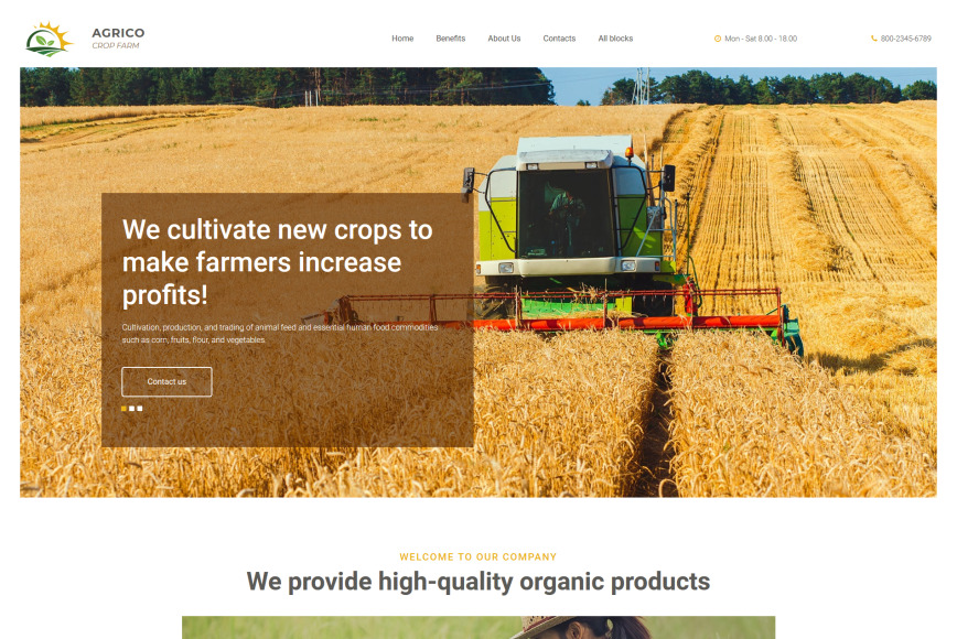 Agriculture Landing Page Template for Crop Farm - MotoCMS